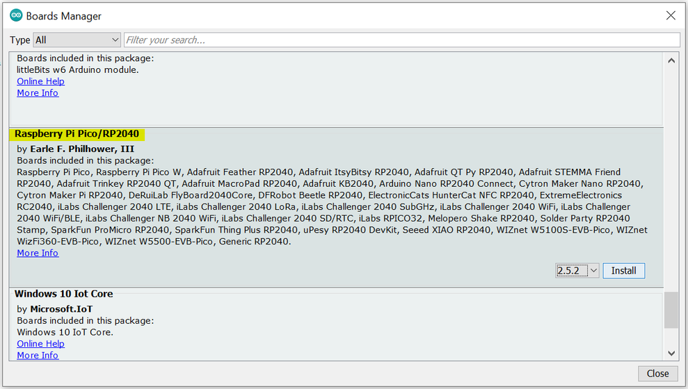Install Pi Pico in Arduino IDE